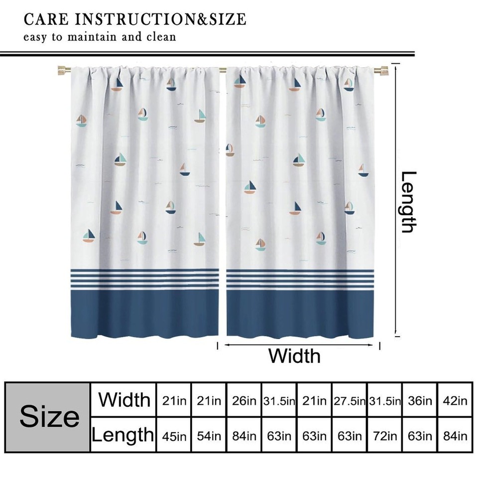 Nautical Boats Curtains, Summer Coastal Navy Blue White Block Stripes ...