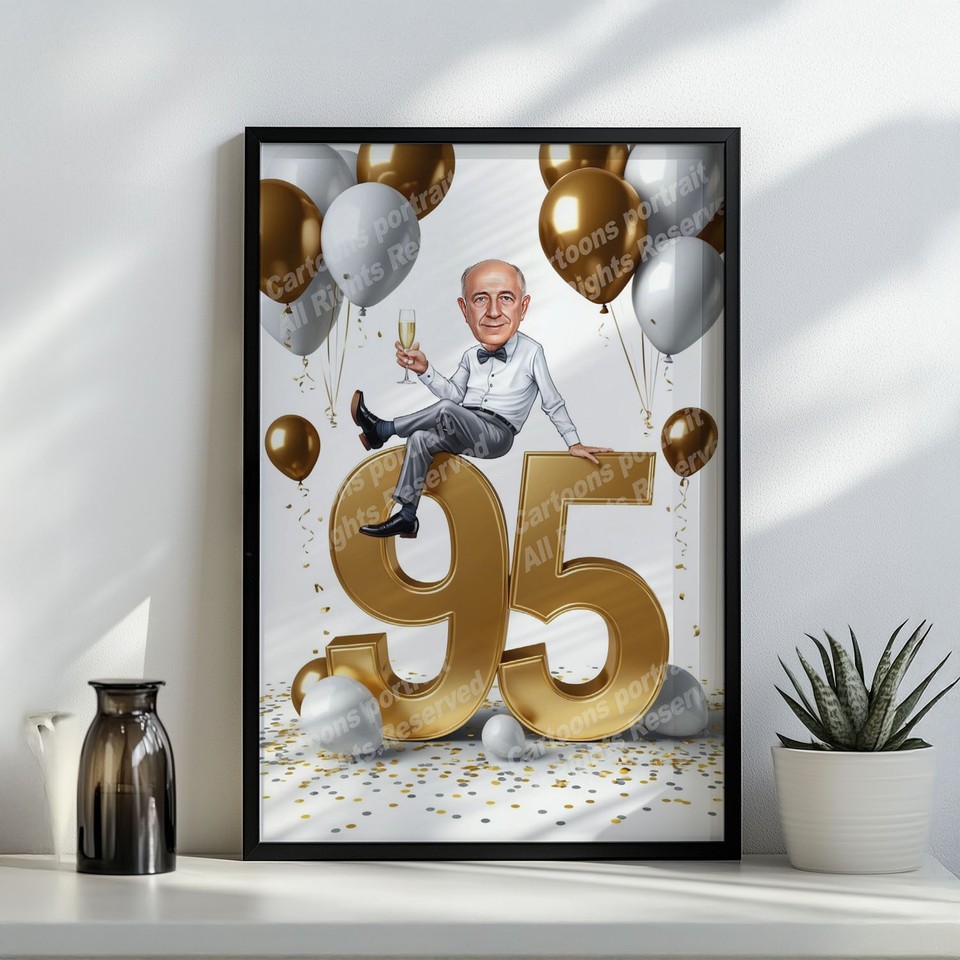 95th Birthday Caricature from Photo Custom Cartoon Poster or Greeting ...