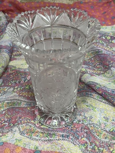 Bohemia Crystal Flower Pattern Vase 25cm Heavy Glass Antiques | eBay
