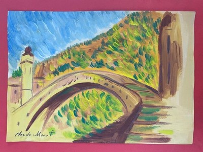 Claude Monet (Handmade) Mixed Media on Paper Painting signed and ...