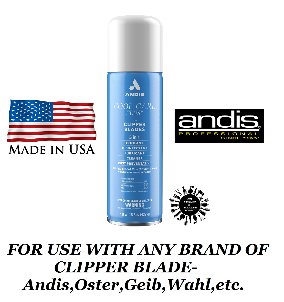 ANDIS 5 in ONE 5in1 CLIPPER BLADE CARE PLUS Spray Cleaner,Coolant,Lube ...