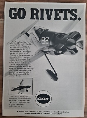 VINTAGE 1971 COX GAS POWERED RIVETS AIRPLANE ADVERTISEMENT | eBay