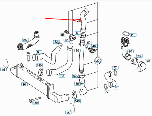 NEW MERCEDES-BENZ E W210 INTERCOOLER LEFT TOP HOSE A2105285482 OEM | eBay