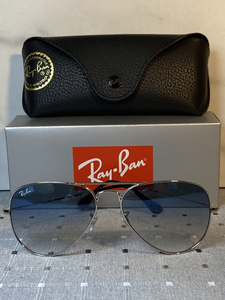 Ray-Ban Aviator Sunglasses RB3025 003/3F Silver Frame & Blue Gradient ...