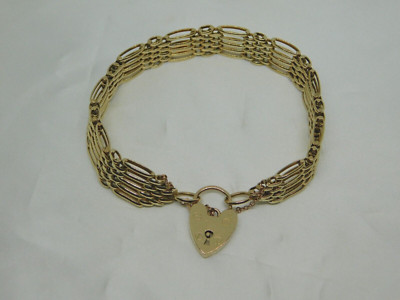 9ct Gold 5 Bar Gate Bracelet with Padlock & Safety Chain | eBay UK
