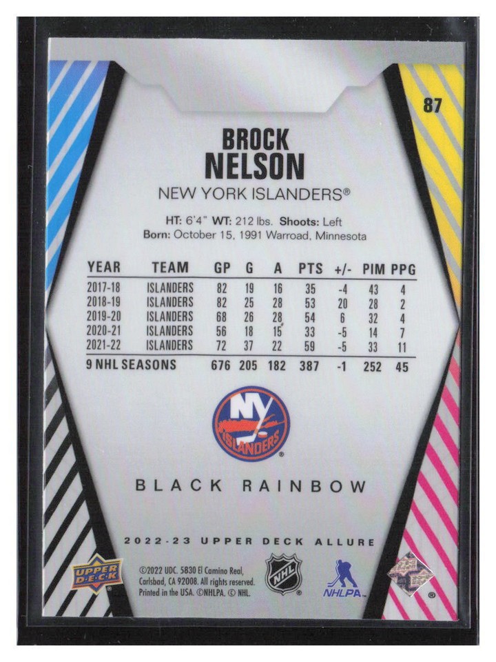 Brock Nelson 2022-23 UD Allure Black Rainbow #87 New York Islanders | eBay