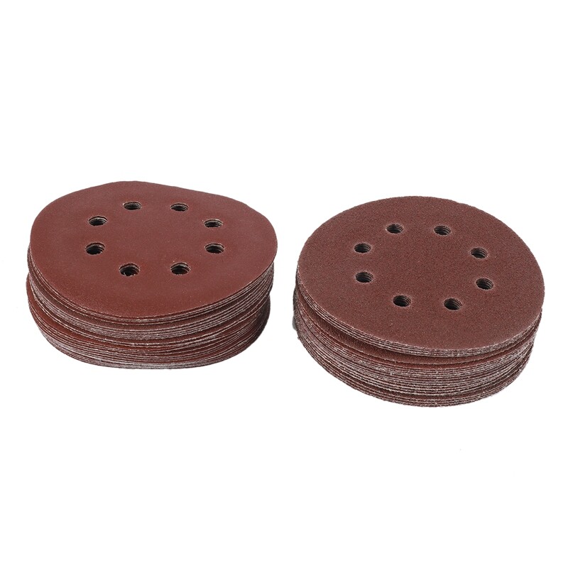 50Pcs 5 Inch 125Mm Round Sand Eight Hole Disk Sand Shee Grit 40/60/80 ...