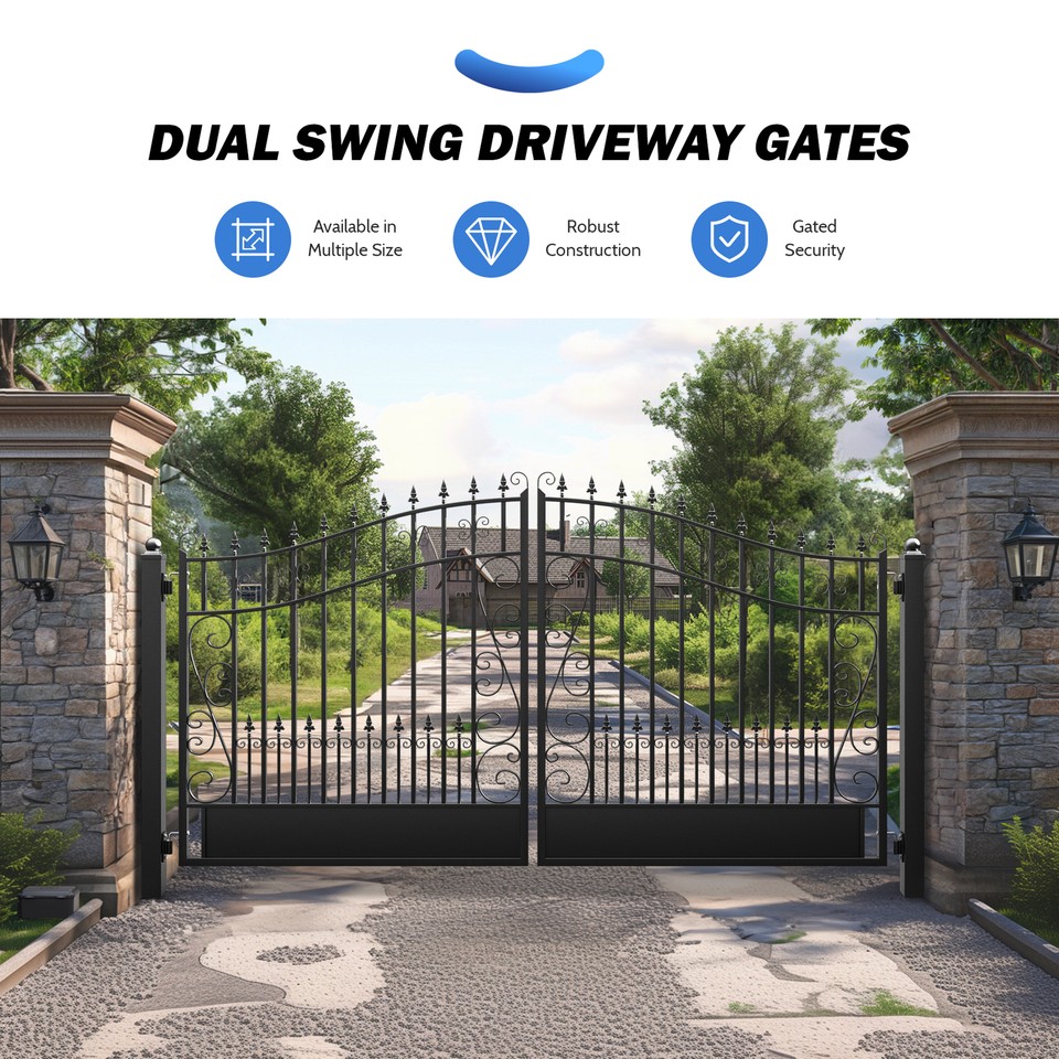 ZUMI 12x6 ft. Dual Swing Gates for Driveway Heavy Duty Outdoor Steel ...
