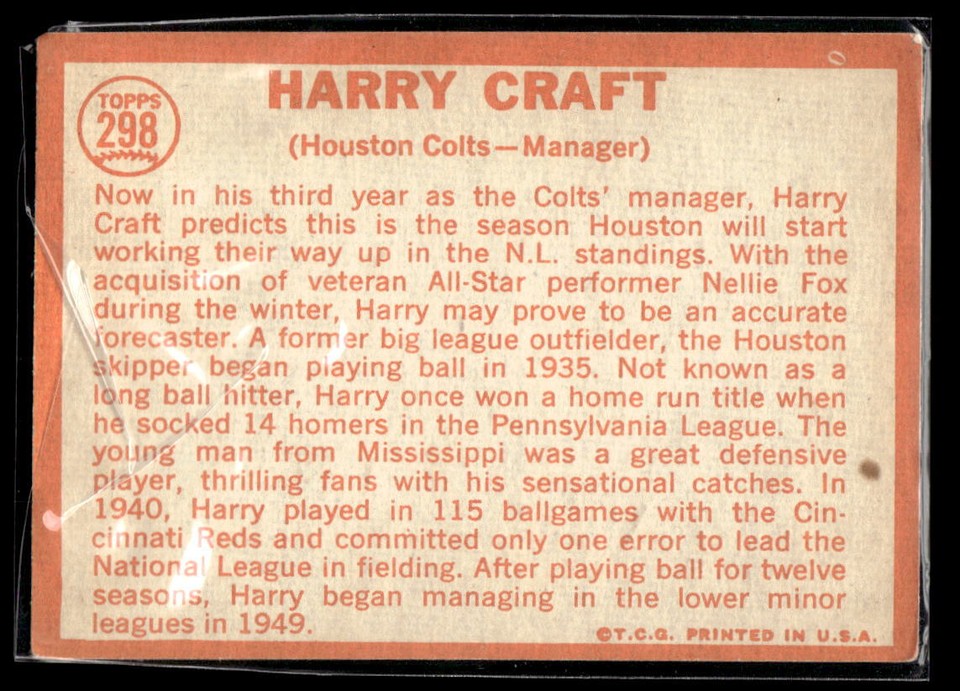 1964 Topps #298 Harry Craft VG | eBay