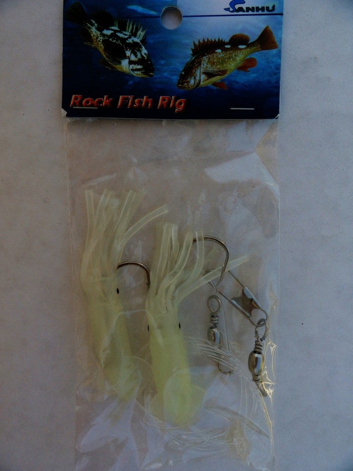 15 Packs 3" Rock Cod Rigs Two Bulb Squid rigged Rockfish bait - 5 x 3 ...