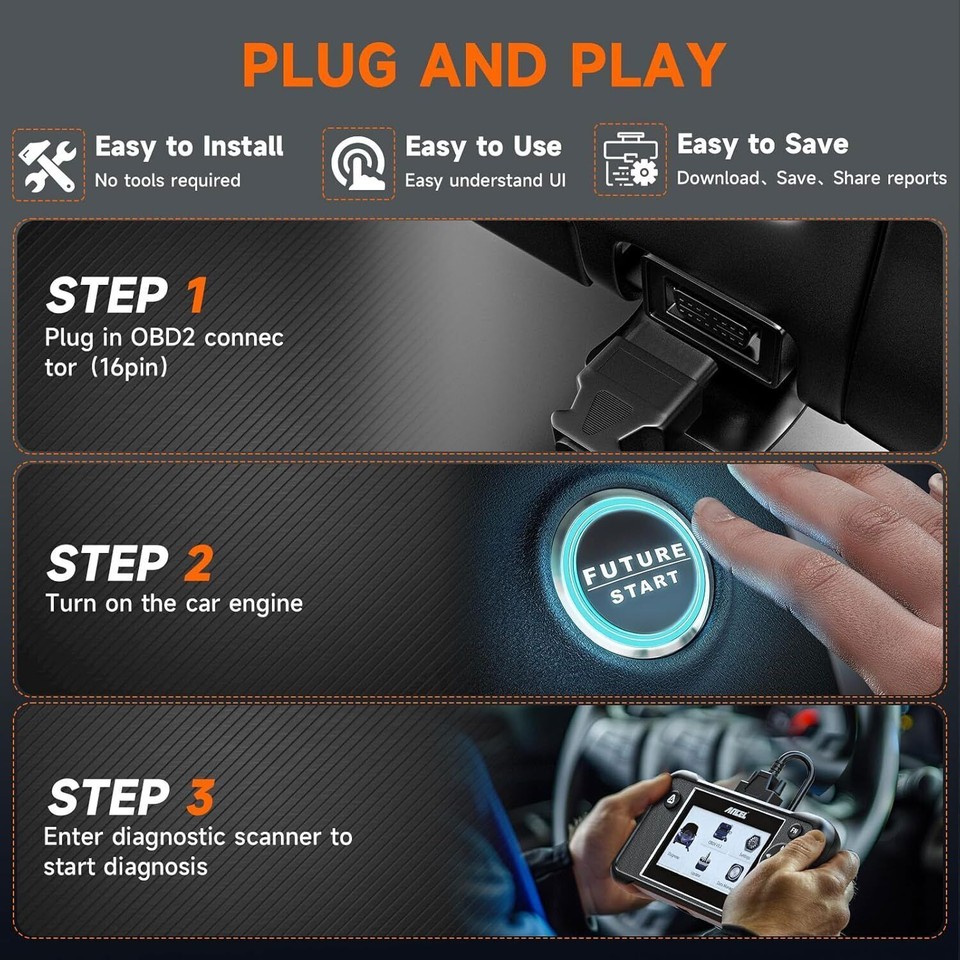 Automotive OBD2 Scanner Car Diagnostic Tool ABS SRS Code Reader All ...