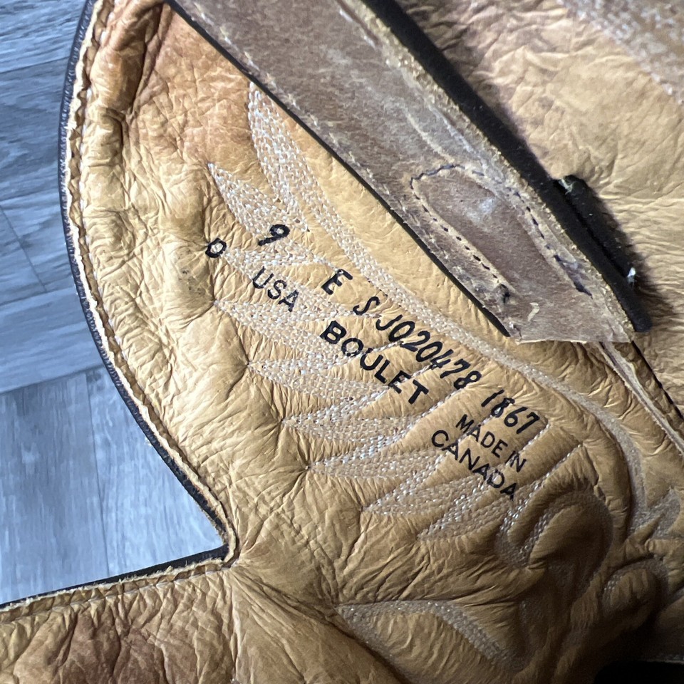Boulet Brown Leather Embroidered Western Cowboy Boots 1867 Mens Sz 9 D | eBay