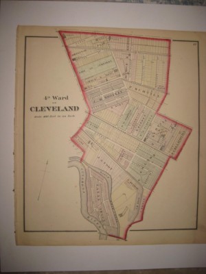 IL, IN, MI, OH, WI - Ward Cleveland Ohio Handcolored Map