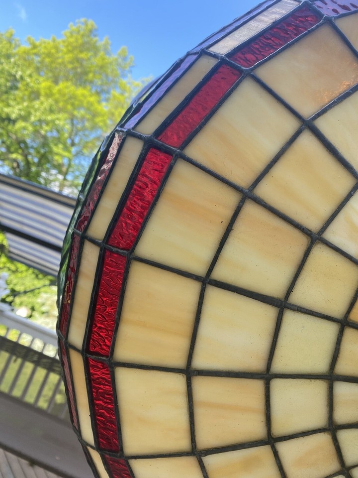 Large 22" Vintage USA Arts & Crafts Leaded Slag Stained Glass Lamp ...