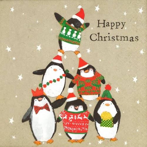 T057# 3 x Single Paper Napkins For Decoupage Christmas Funny Penguin ...