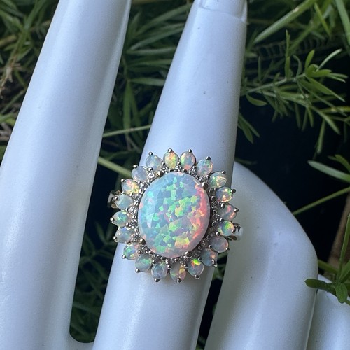 VTG Blooming Flower Ring Size 7 Lab Precious Opal Gold Plated 925 Sterling 3.9g | eBay