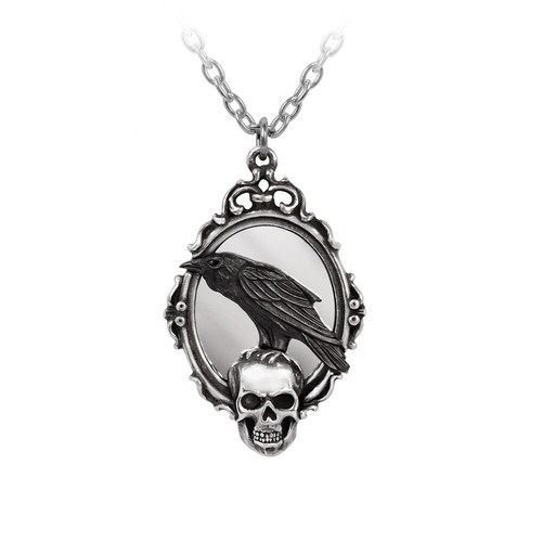 Alchemy Gothic Reflections of Poe Pendant Necklace Pewter Raven Skull ...