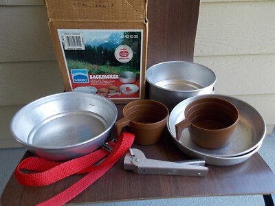 Mirro Backpacker Aluminum Mess Kit 7 Piece Incl Handle 2 Plates 2 Cups ...