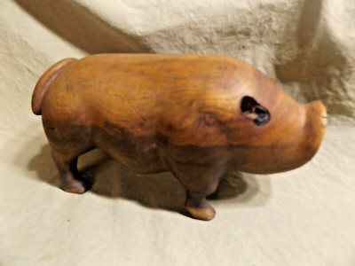 Vintage Antique Carved Teak? Wood Folk Art Pig Missing Ears Cute Tail ...