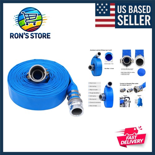 1" x 100ft Heavy Duty PVC Lay Flat Discharge Hose with No-Leak Cam Lock ...