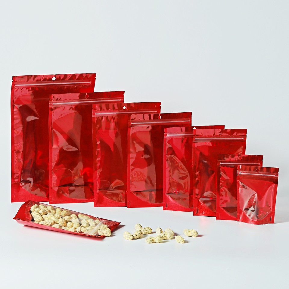 100/500/1000 Red Mylar Foil Clear Window Resealable Stand Up Bags ...