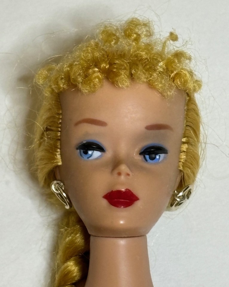 VINTAGE BARBIE NUMBER 4 #4 GOLDEN BLONDE BRAIDED PONYTAIL WITH ROUND ...