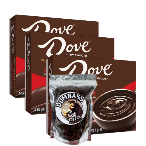 Dove Instant Pudding 3.3 oz 3 Packs (Dark Chocolate) w/ Dumbass Coffee ...