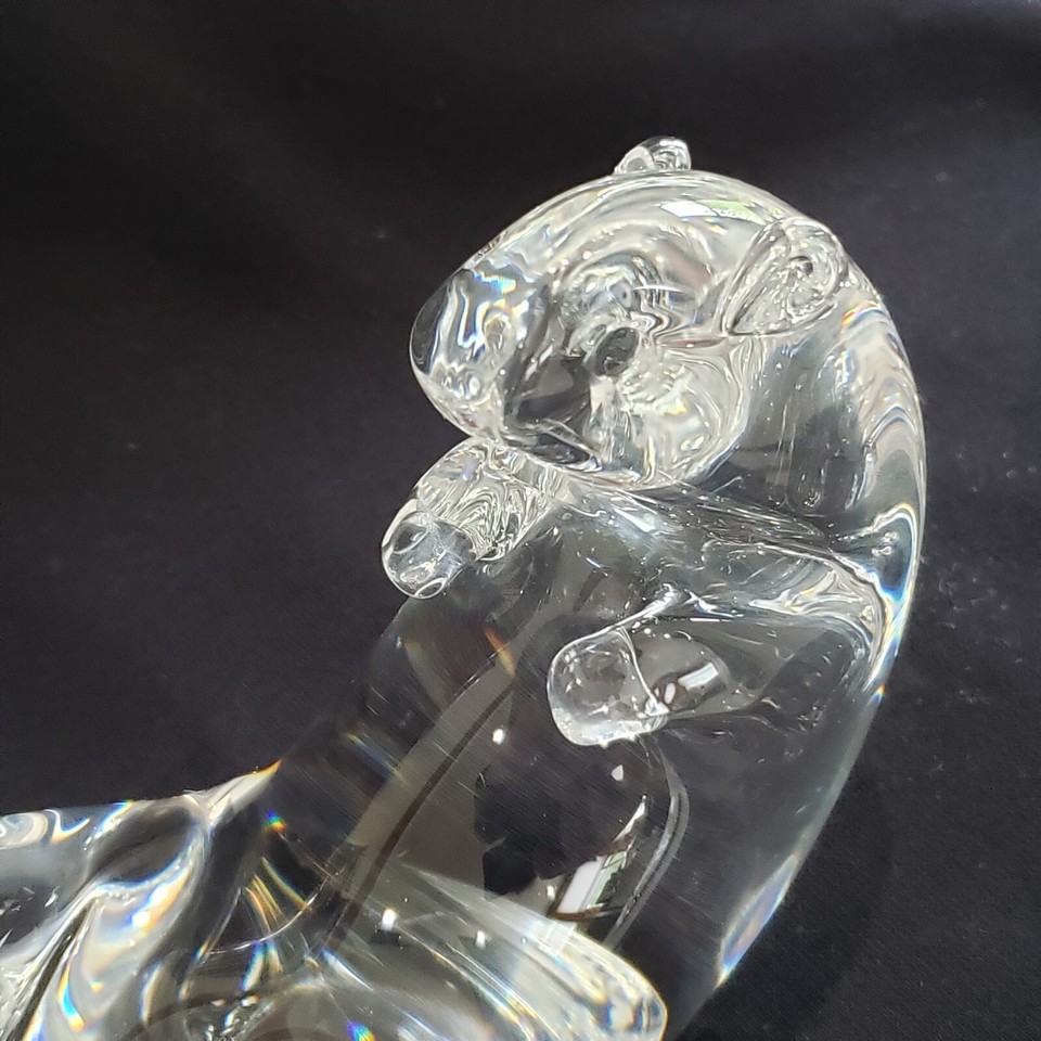 Steuben glass Sea Otter on its Back by James Houston etched Steuben ...