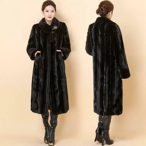 Plus Size Womens Genuine Mink Fur Luxury Coat Jacket Full Length Thick ...