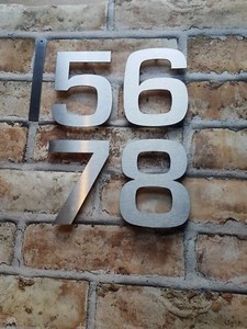 Large 6"/15cm stick-on modern house/door numbers 2mm brushed stainless ...