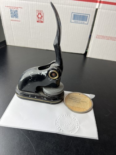 VTG Cast Iron Seal Press Stamp Embosser Notary Habelo Construction 1961 ...