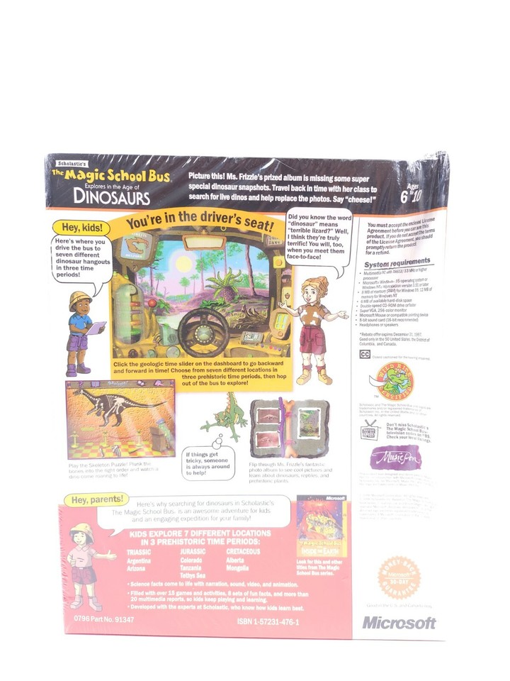 Vintage Magic School Bus Dinosaurs Cd ROM Computer Pc Games NIB NOS 96 ...