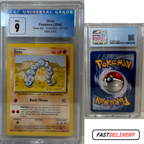 Rare Onix Pokémon Card 2000 Base Set Unlimited 56/102 Mint 9 CGC 1999 ...
