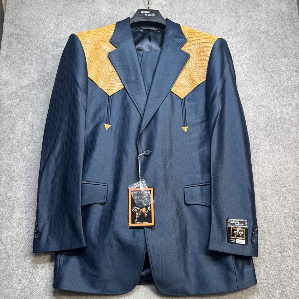 70s Retro Western Rockabilly Suit Men’s 40/32 Blue Point Yoke Prom Hoco ...