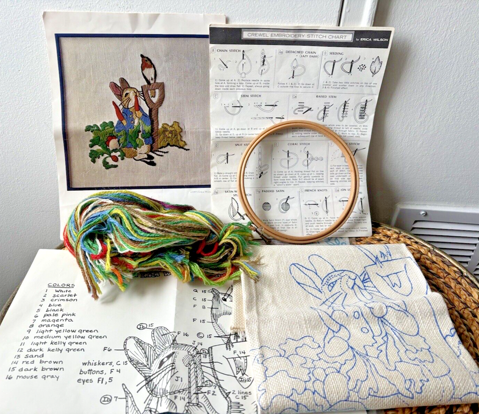 Erica Wilson Exclusive Design 1971 y Peter Rabbit Crewel Kit 7221 ...