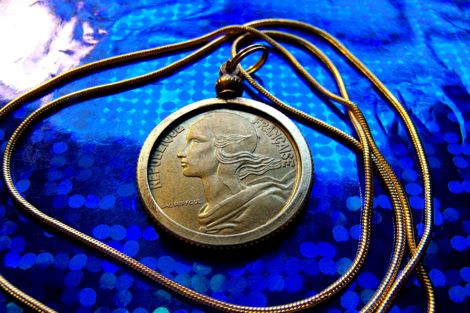 French Republic Heroine "Marianne" Coin Pendant on a 24" Gold Filled ...