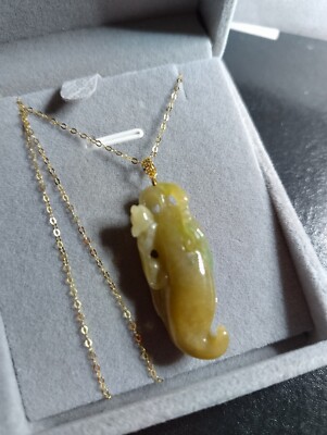 Certified Grade A natural Jadeite jade Mouse Melon 18k gold pendant ...