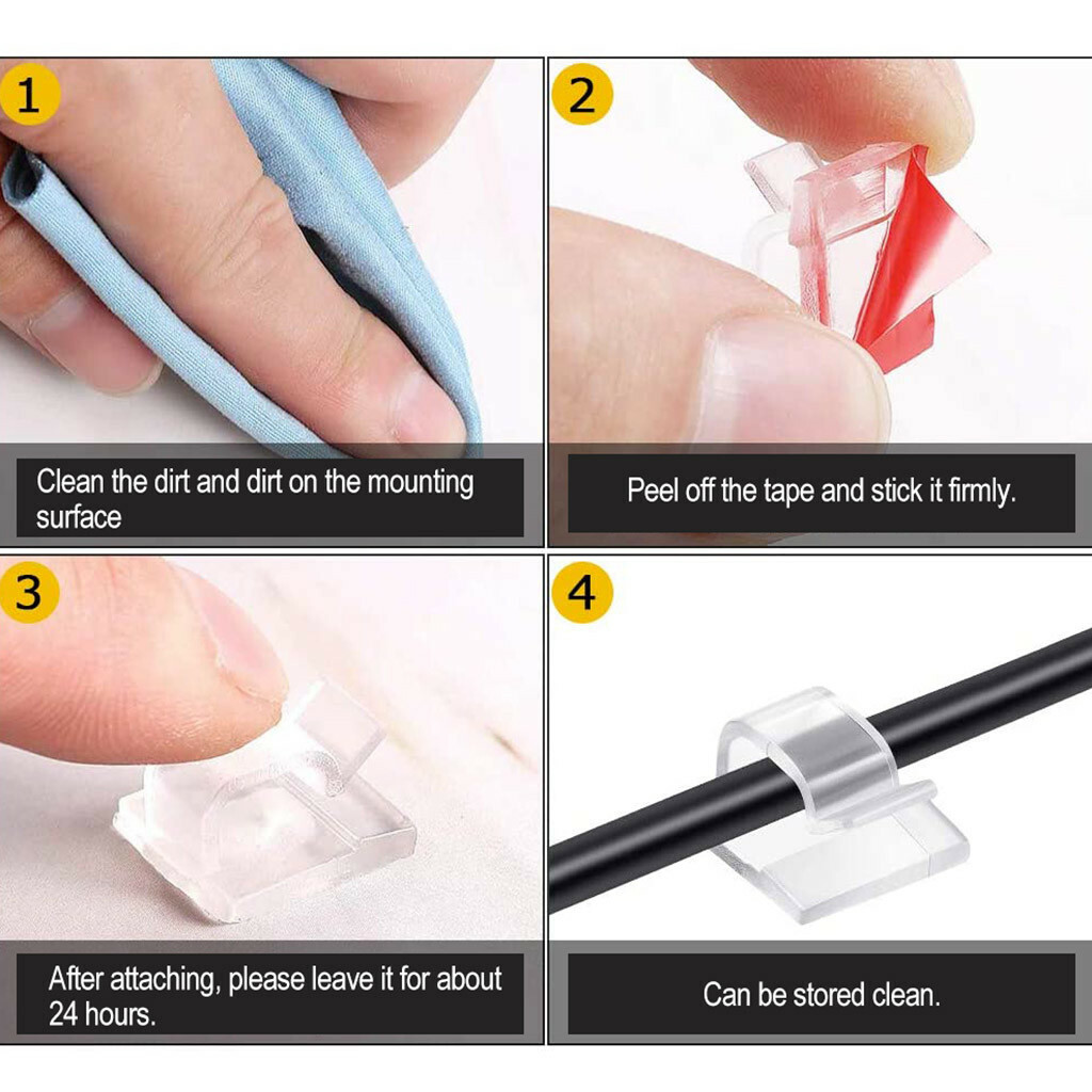 50 X Cable Clips Self Adhesive Cord Management Black Wire Holder ...