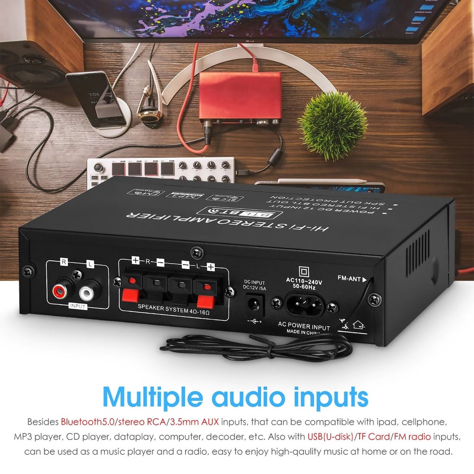 AK35 Mini Bluetooth5.0 Stereo Audio Amplifier Car Home HiFi Music USB ...