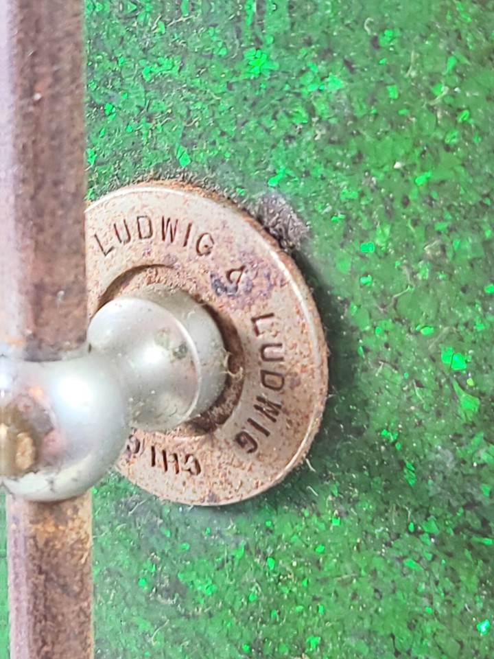 Rare 1930's Ludwig & Ludwig Green Sparkle Floor Bass Drum Painted Scene ...