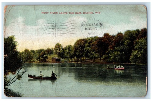 1908 Boating at Root River Above The Dam Racine Wisconsin WI Antique ...