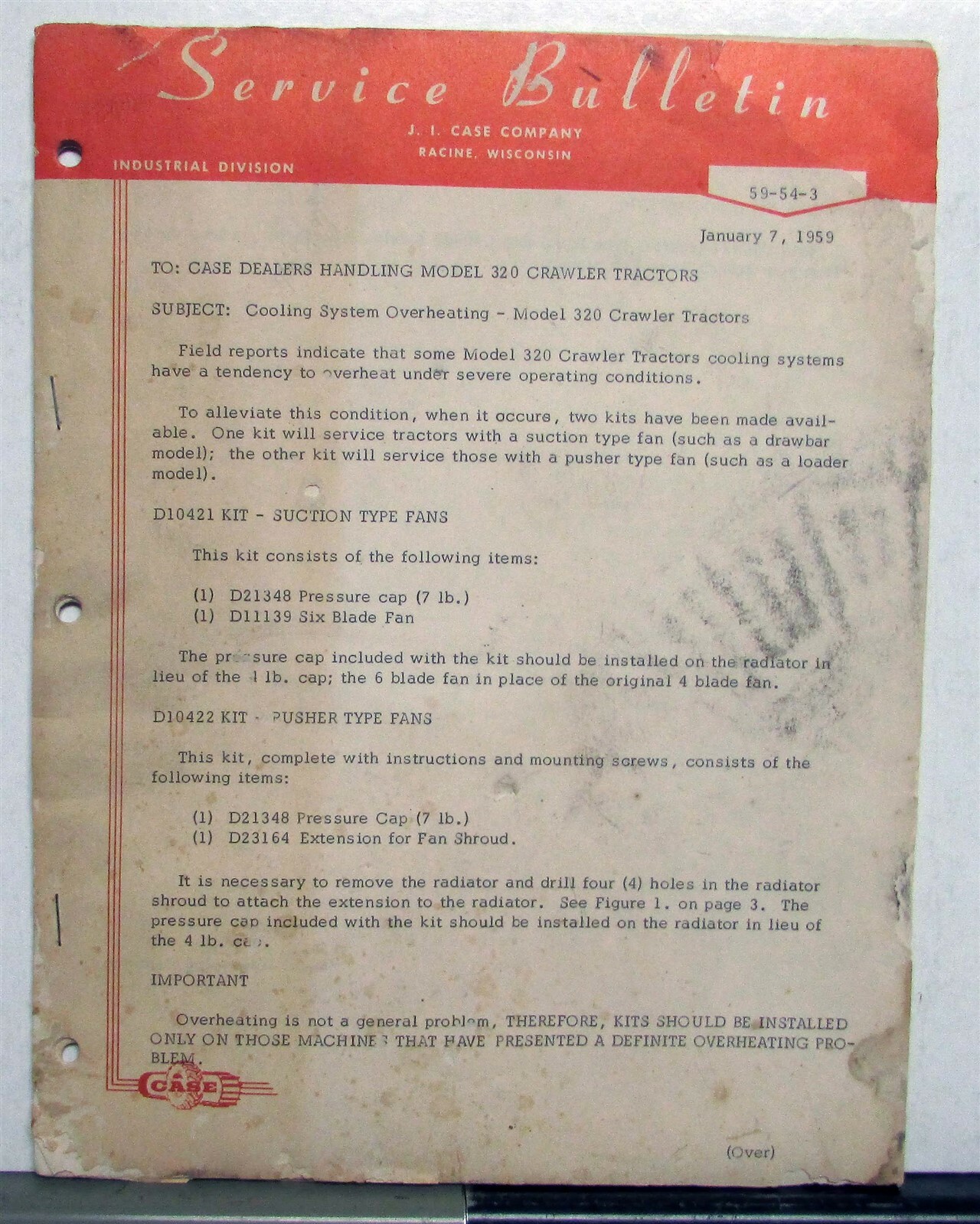 1959 Case 320 Crawler Tractor Construction Specifications Service ...
