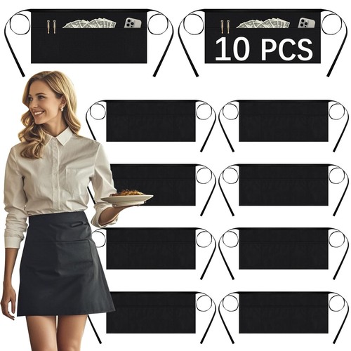 10 PCS Server aprons with 3 pockets - Reinforced tailor edge restaurant ...