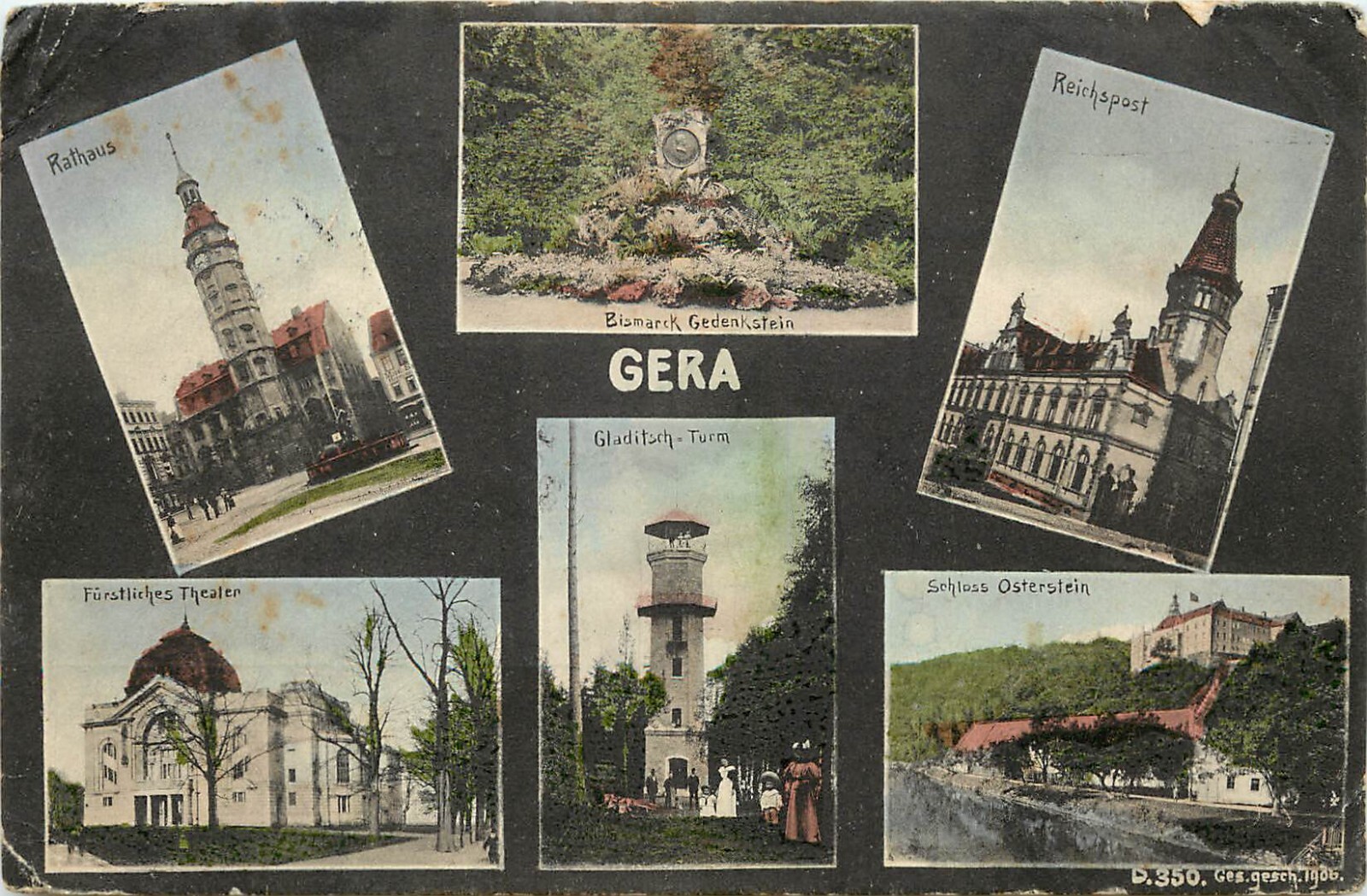Postcard; Gera Germany, Hand-Colored Multi-View, Buildings, Posted 1908 ...