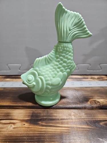 Vintage Avon Jadeite Green Milk Glass Koi Gold Fish Bubble Bath Bottle ...