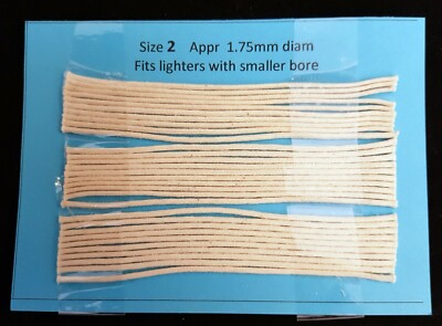 30 Finest British Petrol Lighter Wicks, size 2 = 1.75mm for thinner ...