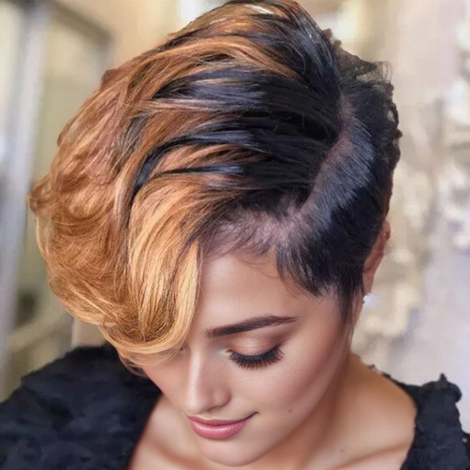 Short Black Brown Boy Cut Hair Wigs Pixie Cut Afro Wavy Wig for Women ...