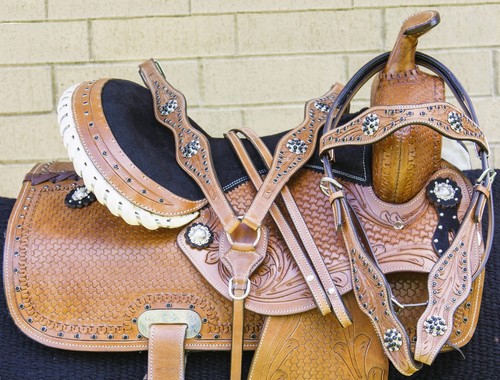 Western Horse Saddle Leather Barrel Trail Custom Crystal Tack Set Used ...