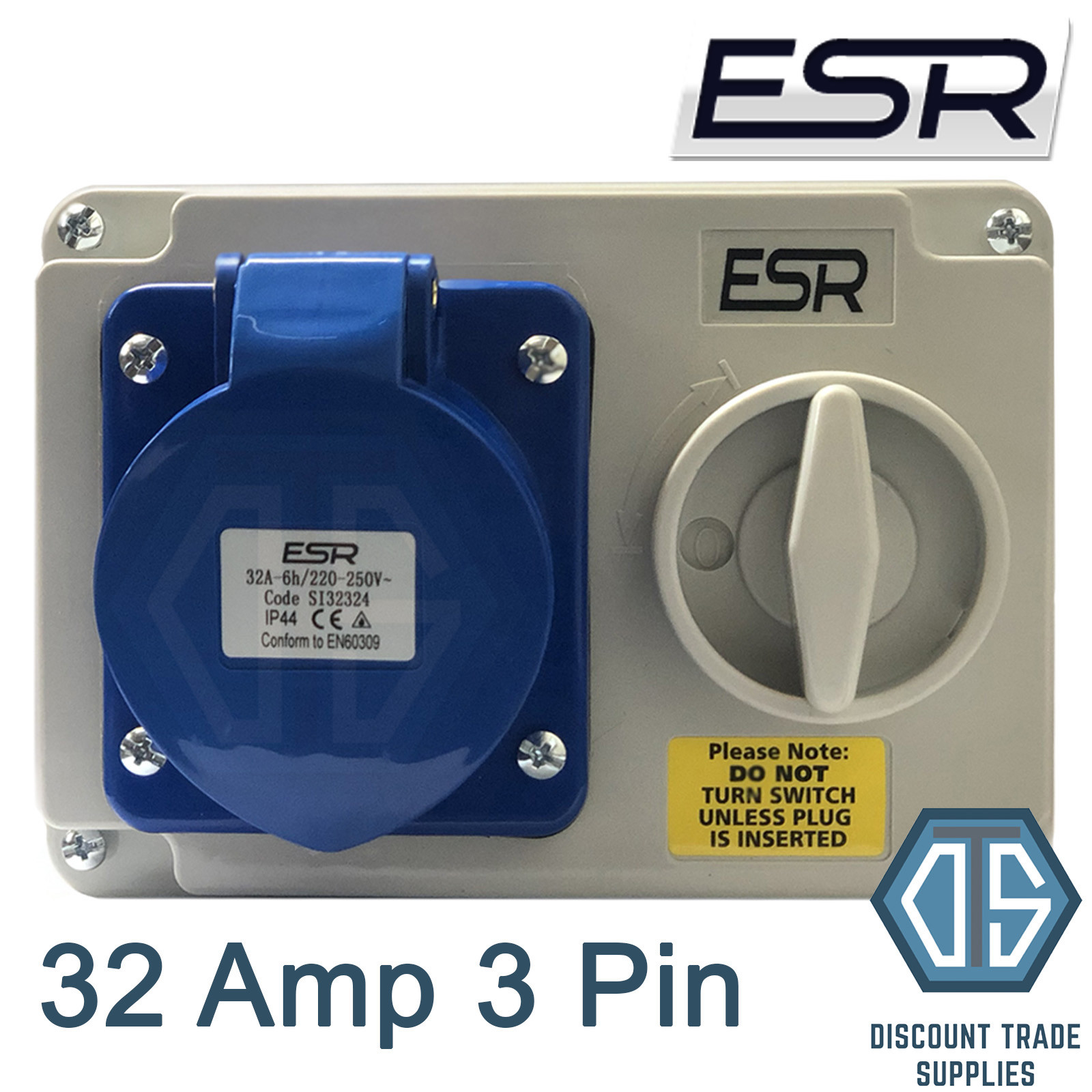 32 Amp 3 Pin Interlock Socket Switch 2P+E 380-415V Waterproof IP44 ...