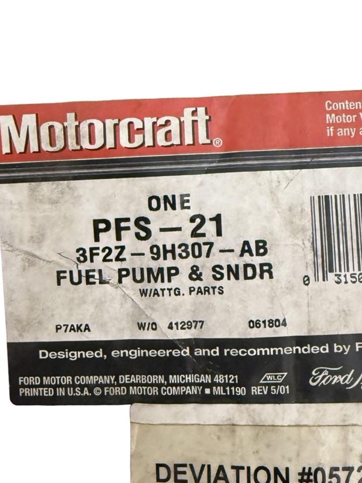 Ford Genuine Motorcraft Fuel Pump & Sender Assembly PFS-21 3F2Z-9H307 ...